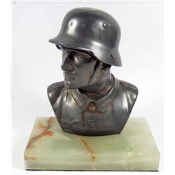 GERMAN NAZI SOLDIER BUST STATUE ON A MARBLE BASE