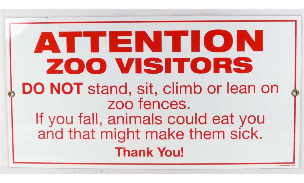 ATTENTION ZOO VISITORS FUNNY PORCELAIN SIGN