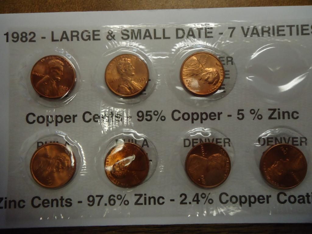 1982-7 VARIETIES LINCOLN CENT SET (UNC)