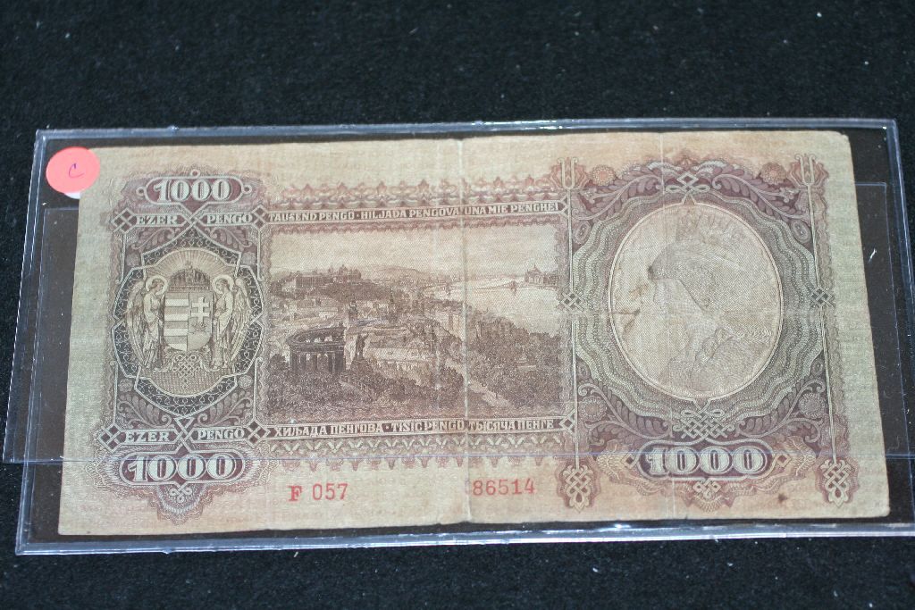 1943 Hungarian 1000 Ezer Pengo Foreign Bank Note