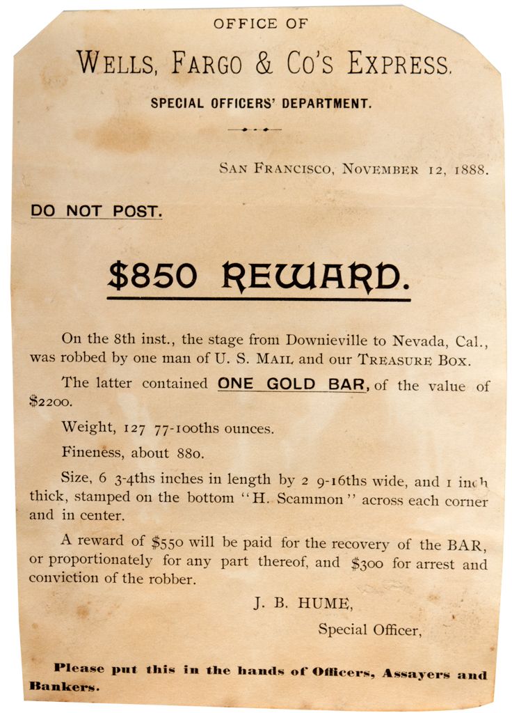 Well-Fargo Stage Reward Notice CA - Nevada City,1888 - 2012aug ...