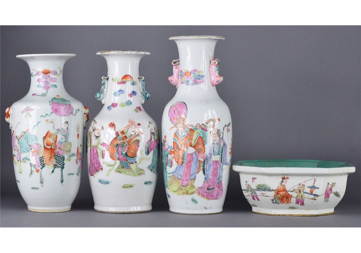 Set 4 Chinese Tongzhi Mark & Period Vases & Bowl