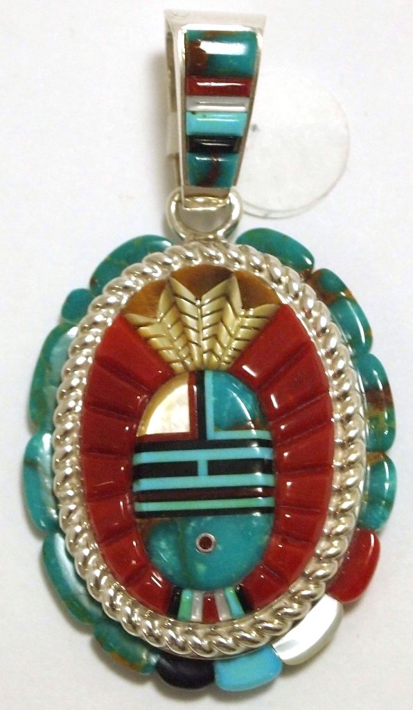 Navajo Multi-Stone Inlay Sun Face Sterling Silver Pendant - Wilbert Manning