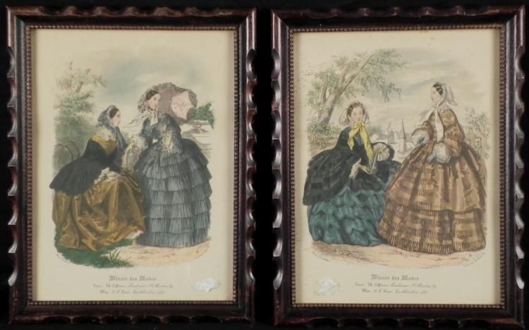 2 Antique Fashion Art Prints Miroir des Modes Framed