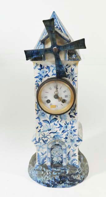 Delft blue & white porcelain windmill clock