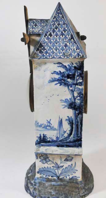 Delft blue & white porcelain windmill clock