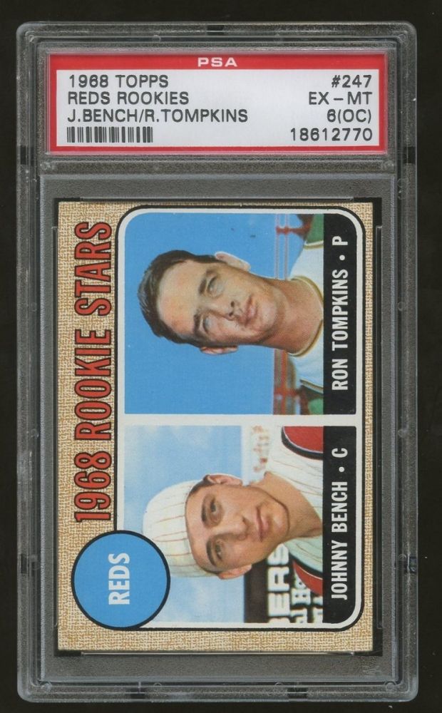 1968 Topps #247 Rookie Stars Johnny Bench RC Ron Tompkins (PSA 6)