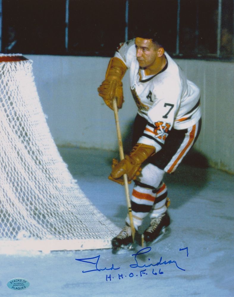 Ted Lindsay Signed Blackhawks 8x10 Photo Inscribed "HOF 66" (SOP COA)