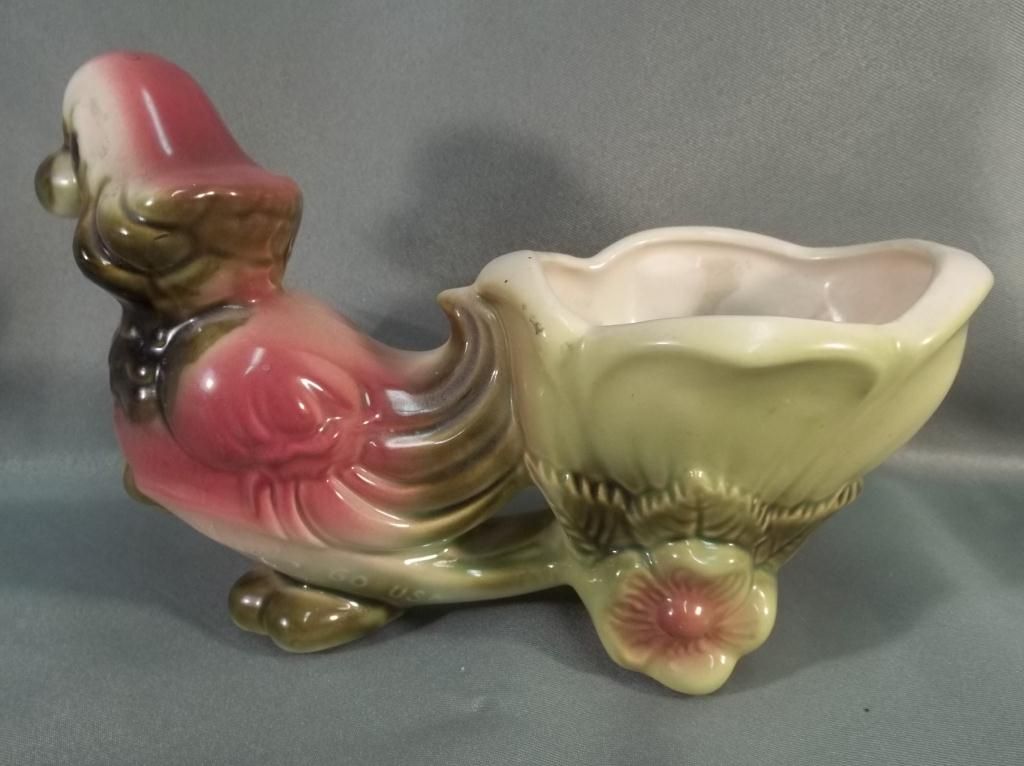 Vintage Hull Pottery Parrot Pulling Cart Planter