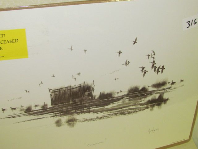 Herb Jones print, (171/500) "Currituck" Geese over Marsh with hunter ...