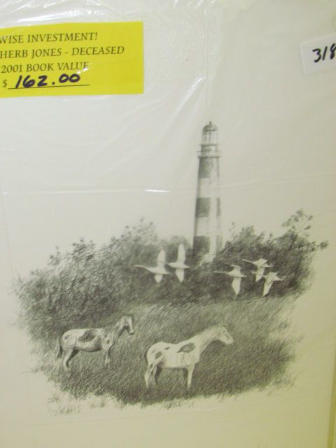 Herb Jones print, (30/750) "Assateage" Horses with light house -signed ...