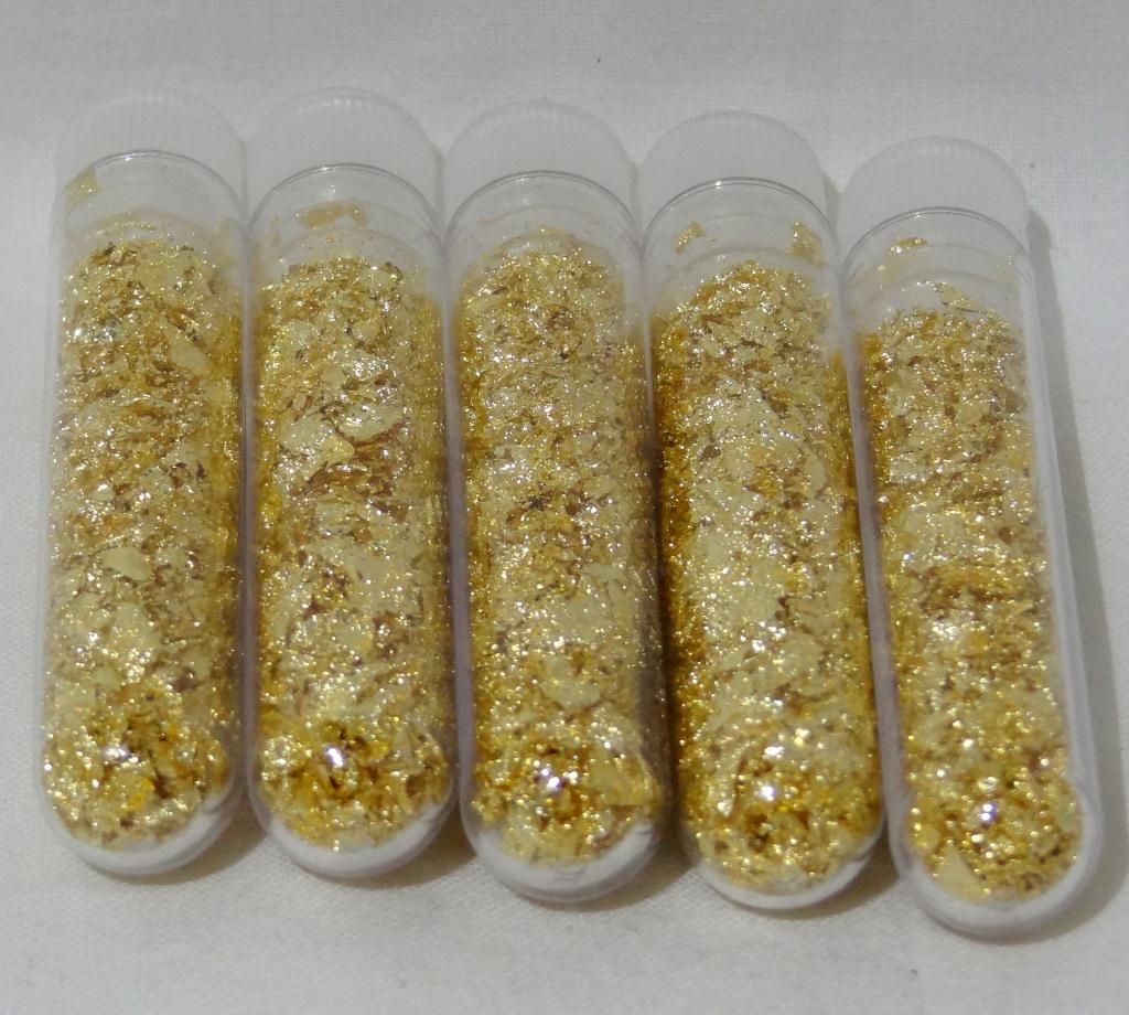 5 Large Vials of Gold Flakes