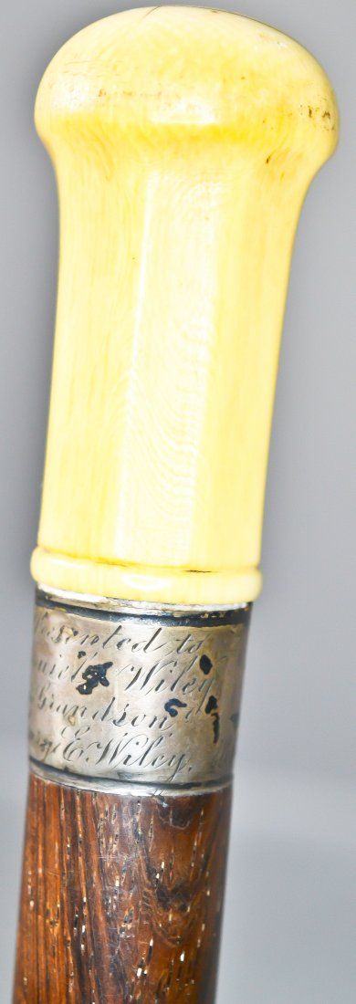 Antique wood cane with ivory & silver handle