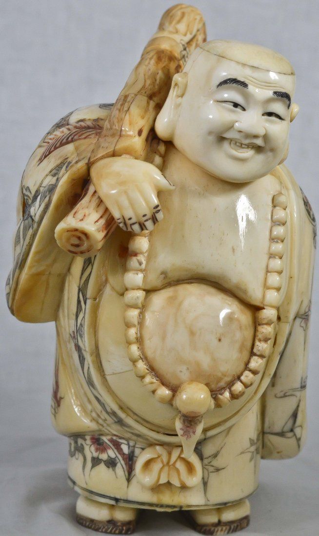 Large antique Japanese bone God of fortune