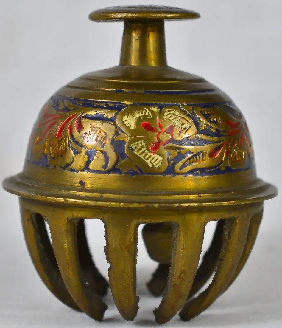 Vintage Chinese enameled brass bell