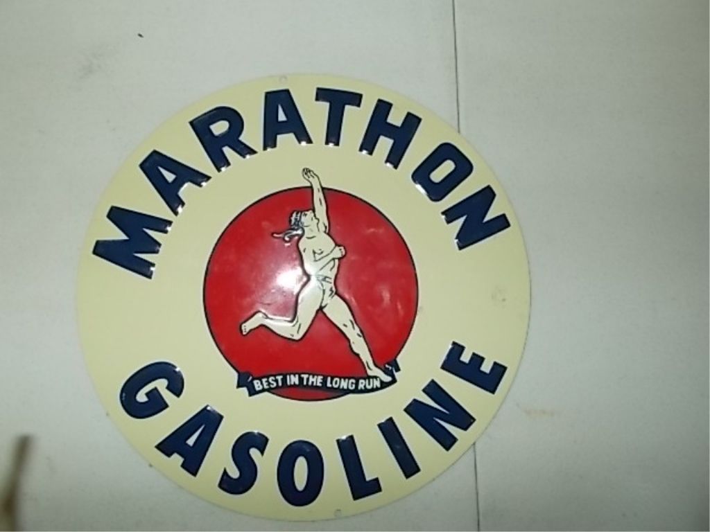 Round metal Marathon Gasoline advertising sign