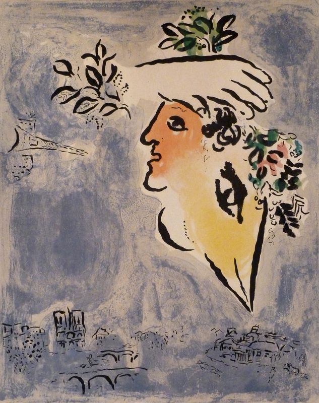 CHAGALL MARC CHAGALL Hand Signed Color Lithograph Blue Sky