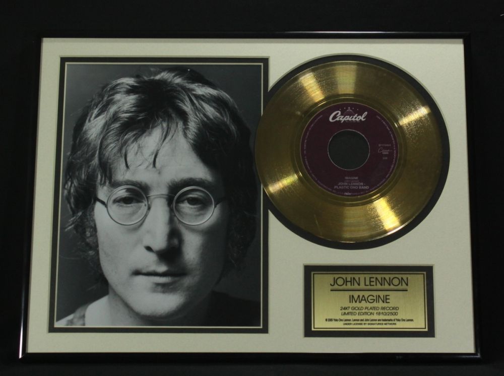 John Lennon Custom Framed 16x12 LE 24k Gold Record: "Imagine" (COA)