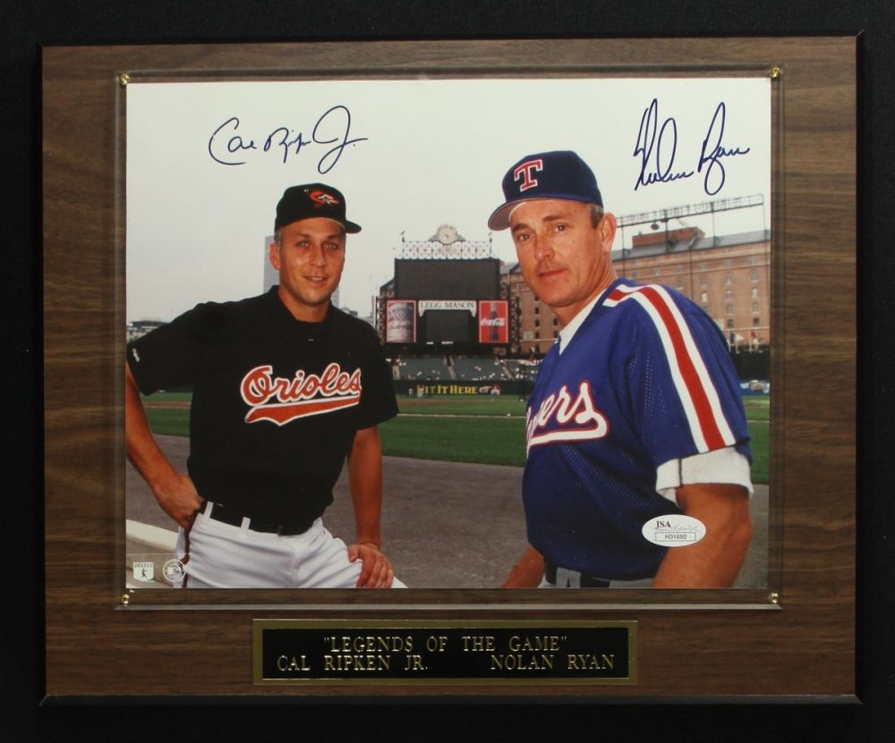 Cal Ripken Jr & Nolan Ryan Signed 8x10 Photo with Plaque (JSA COA)