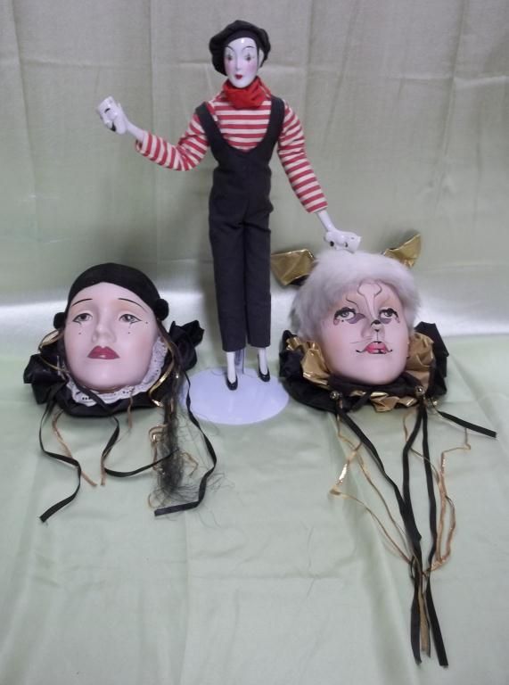 Carnival Decorated Ceramic Faces & Mime Doll