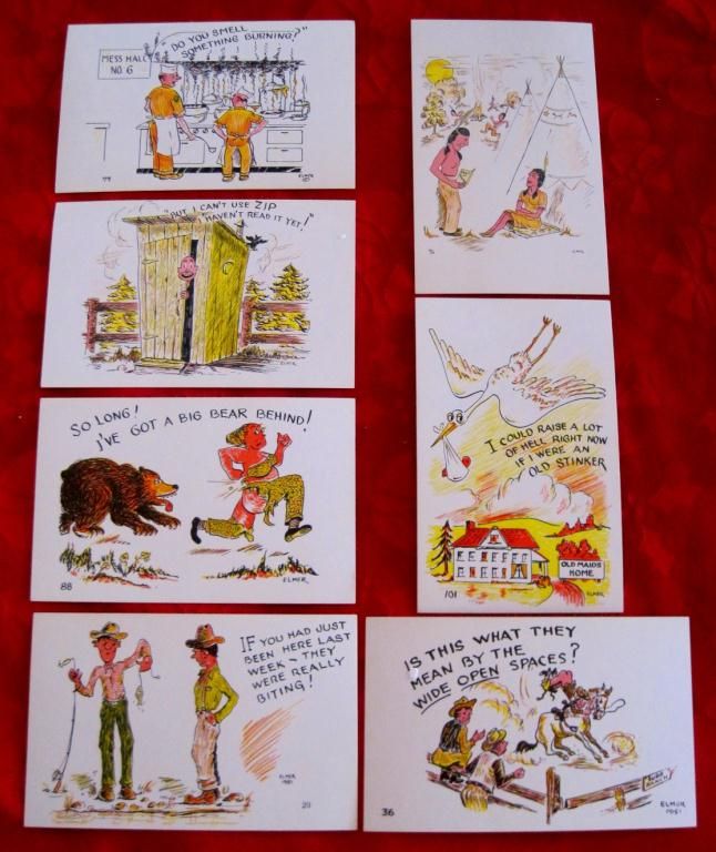 7 – 1950's Genuine Elmer Anderson Comic Postcards