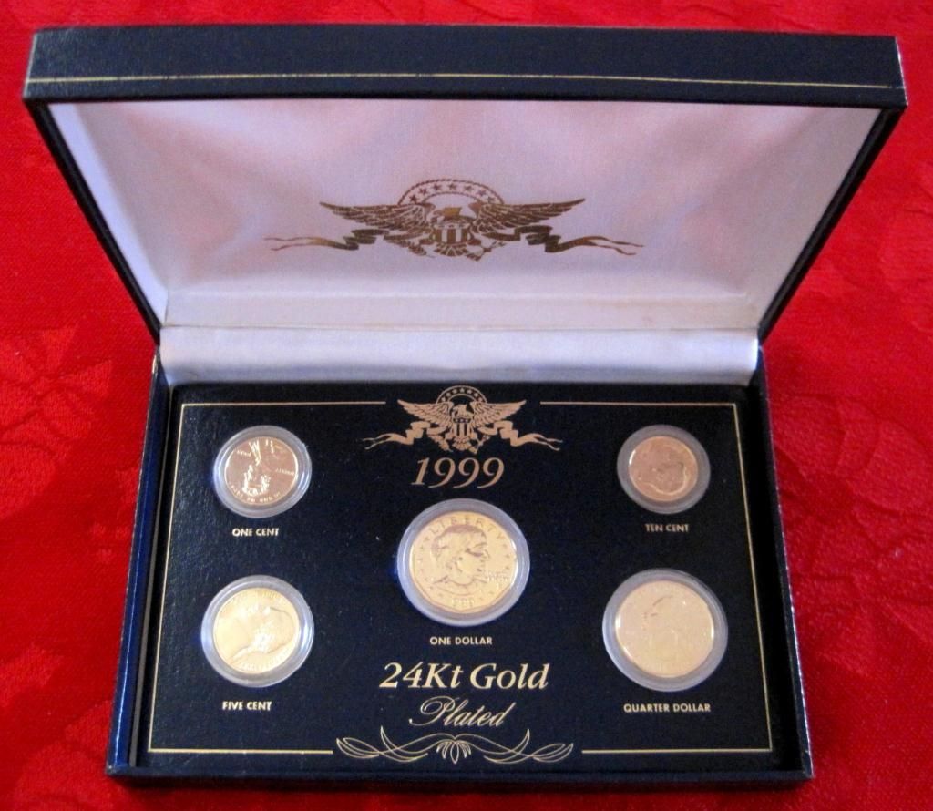 24k Gold Plated 1999 US 5 Coin Set