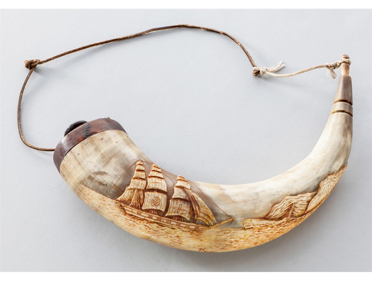 Large Hand-Carved Asian Powder Horn