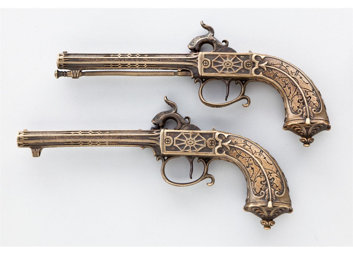 Pair of Cast Brass Percussion Pistols