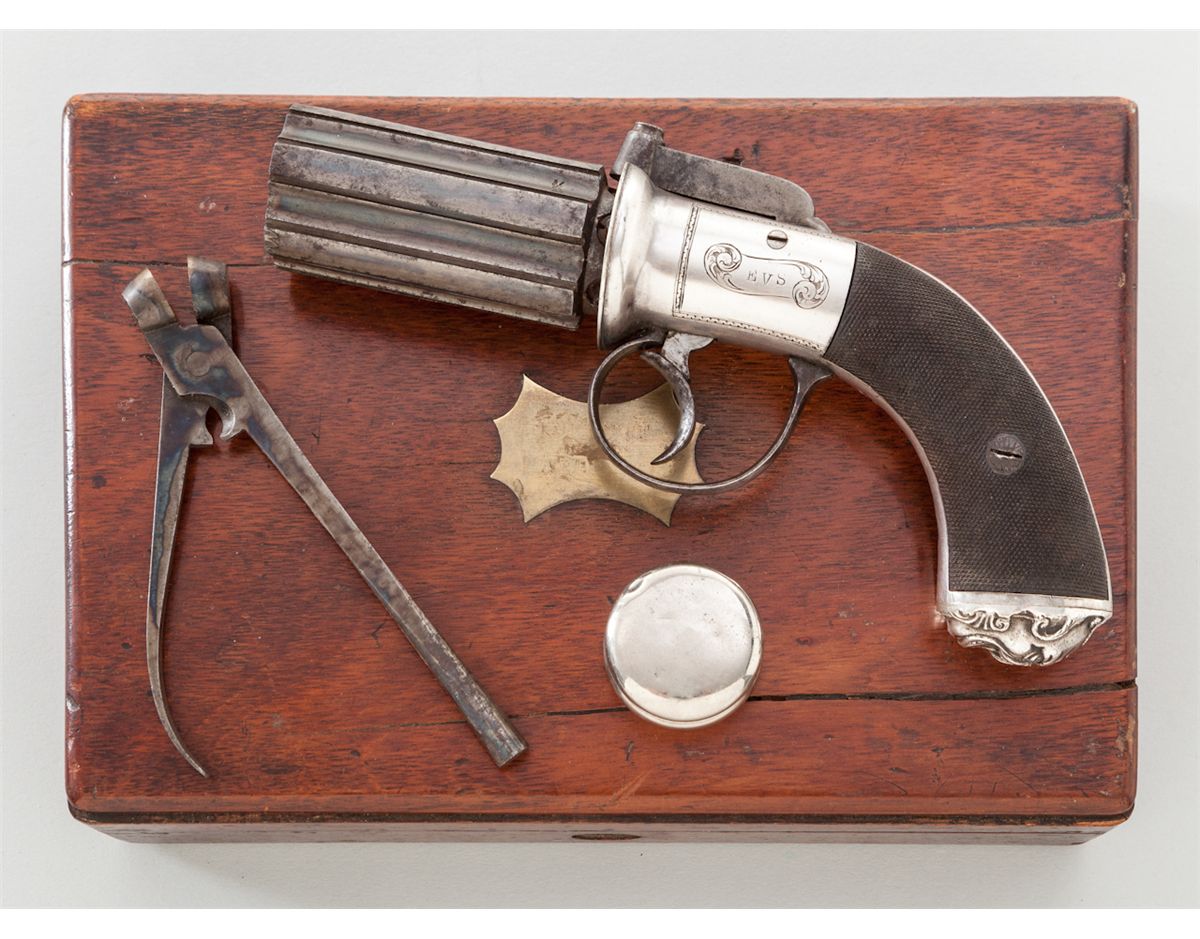 Cased English Pepperbox Pistol