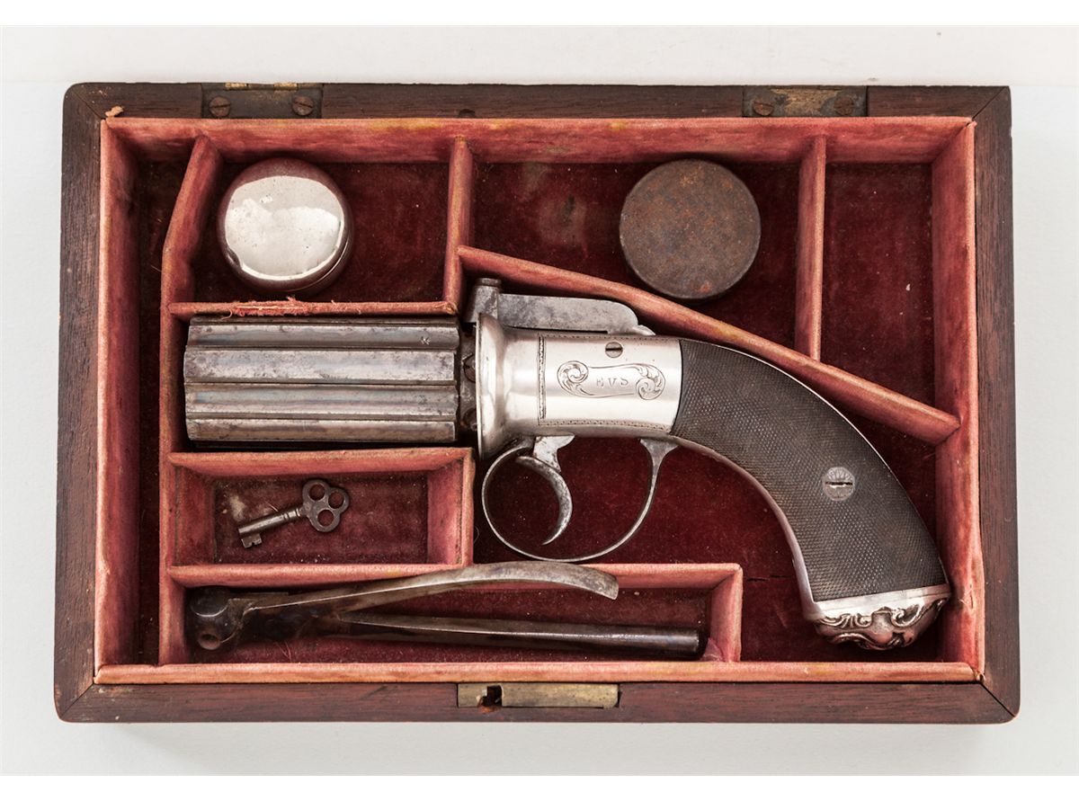 Cased English Pepperbox Pistol