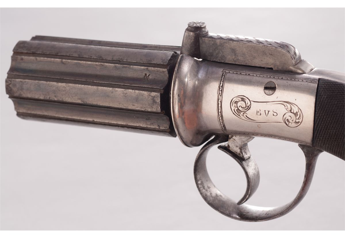 Cased English Pepperbox Pistol