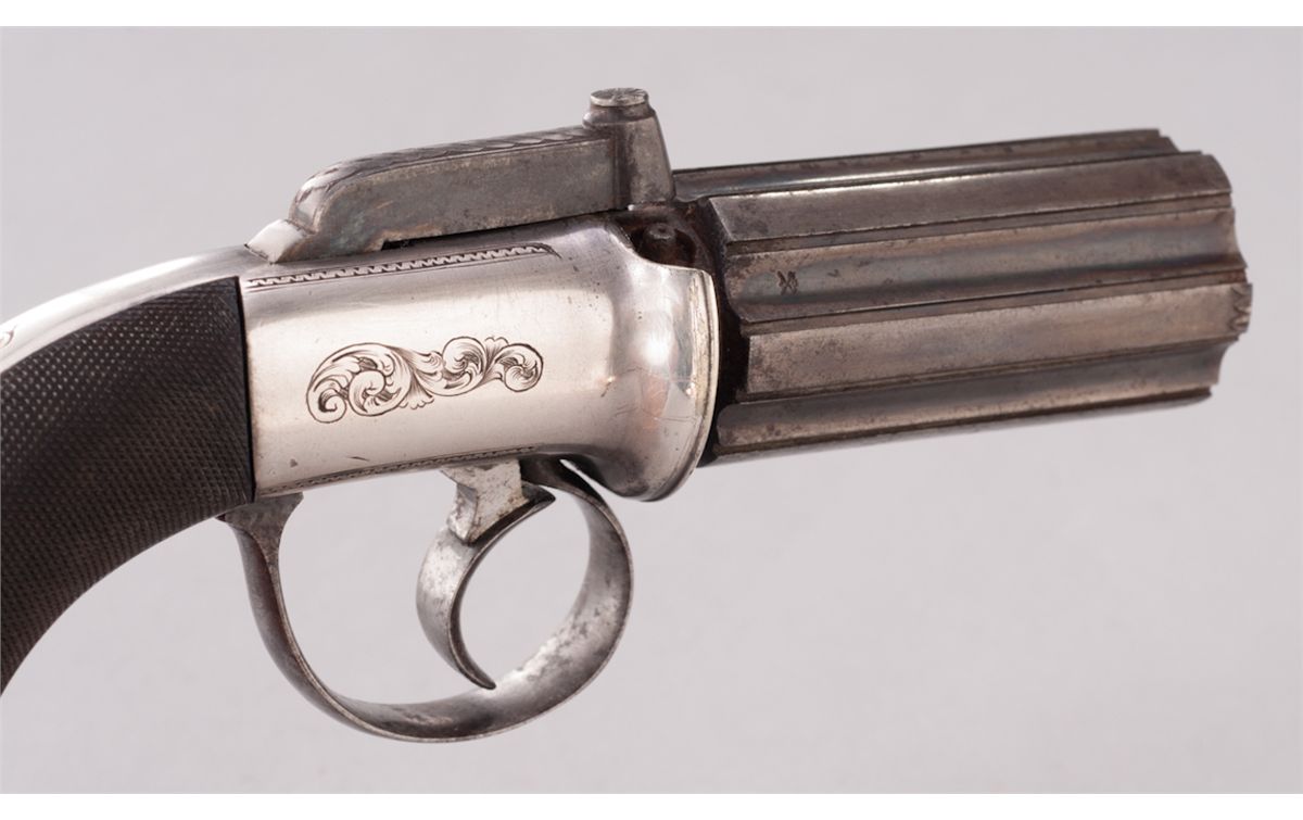 Cased English Pepperbox Pistol