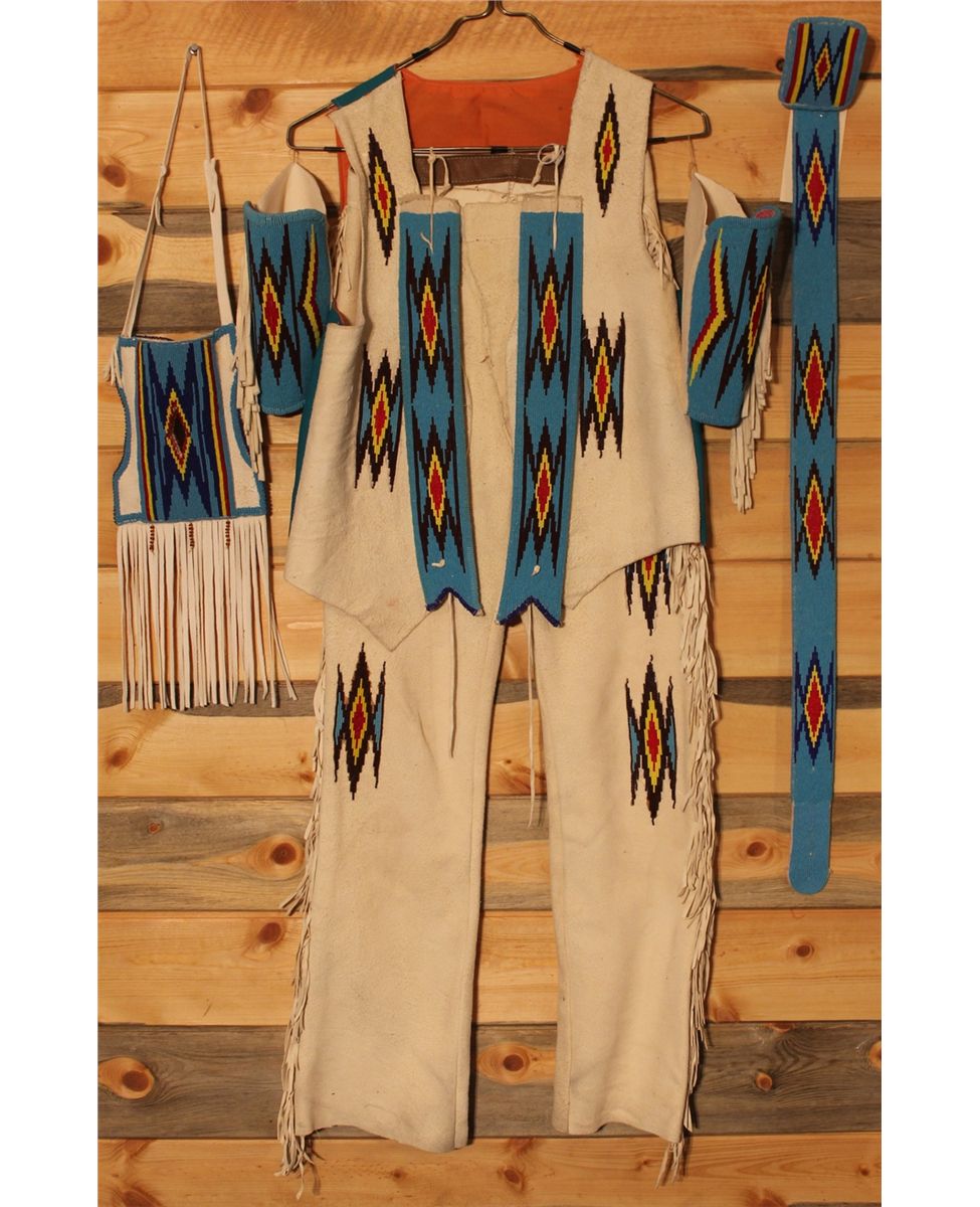 Crow ceremonial beaded buckskin dance outfit