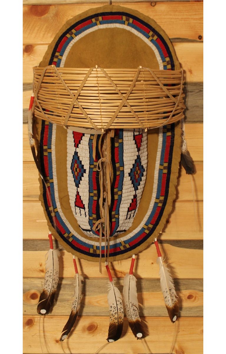 Apache soft brown beaded cradleboard