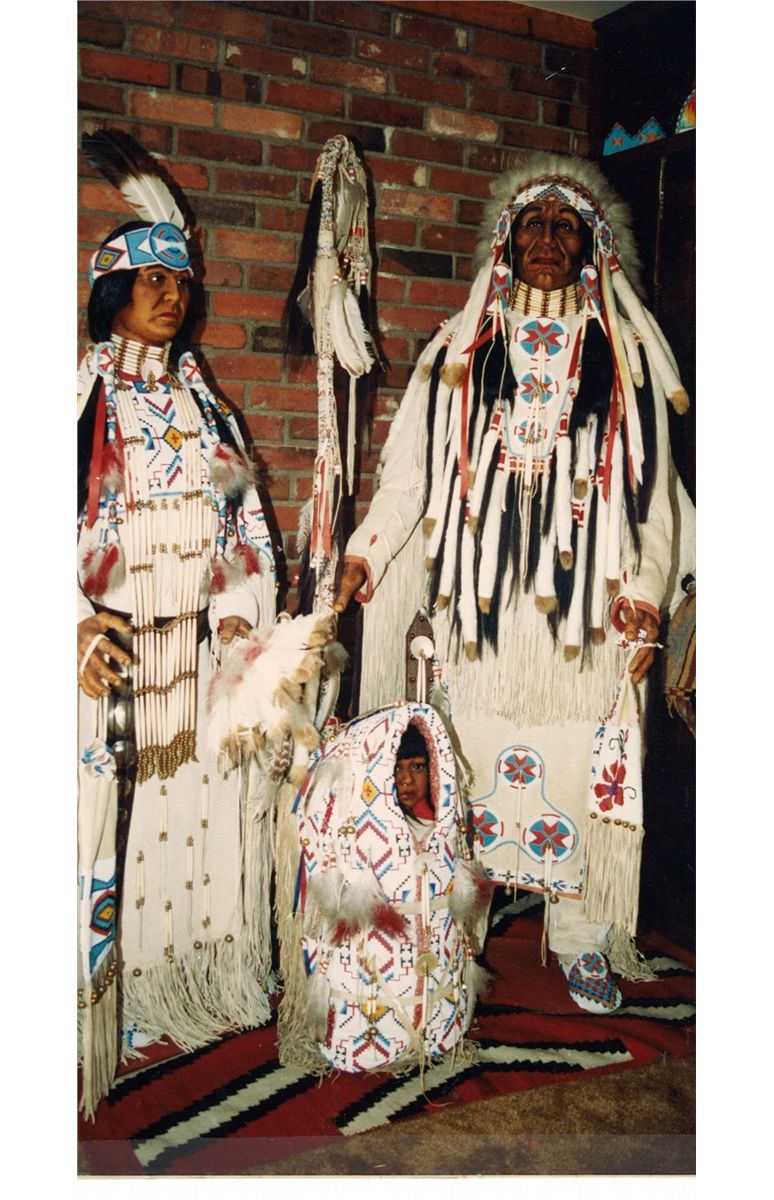 Life sized Black foot Chief, Squaw and Papoose in full beaded ...