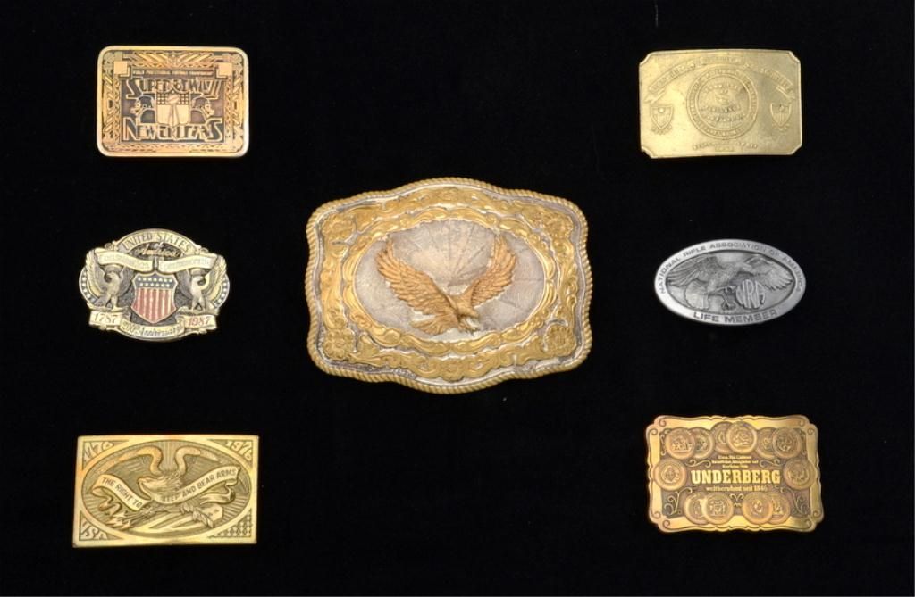 Lot of 7 misc. fancy metal belt buckles including two NRA buckles, a ...