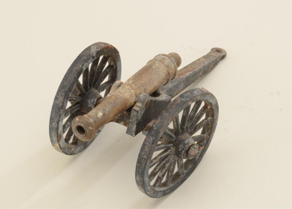 Lot of 4 old miniature cannons from an old estate including an iron ...
