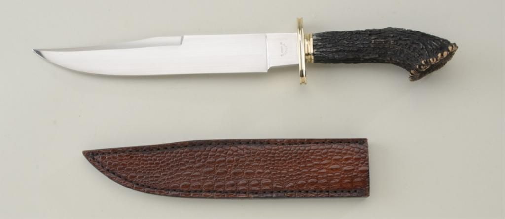 Modern custom clip point bowie knife by R.A. Frazier with stag horn ...