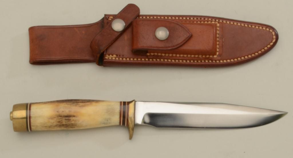Randall Model 16 knife with stag grip and leather sheath with ...