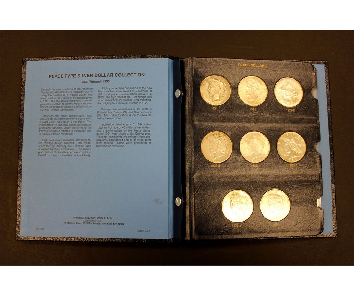 COINS: (1) 1921-1935 Peace Dollar set