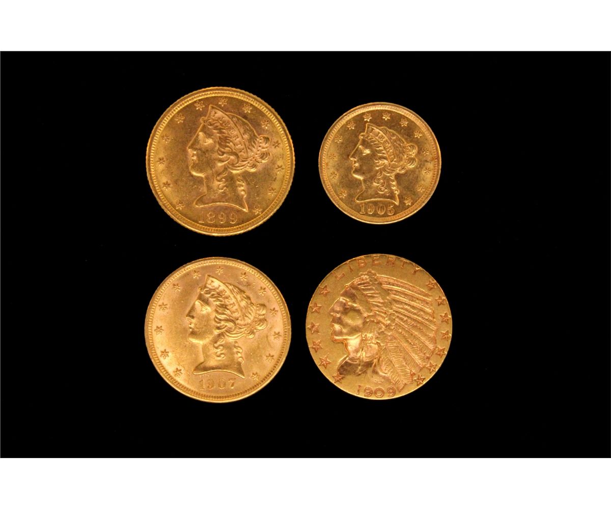 COIN:(4) US 2 1/2-D and 5 Dollar Gold Coins