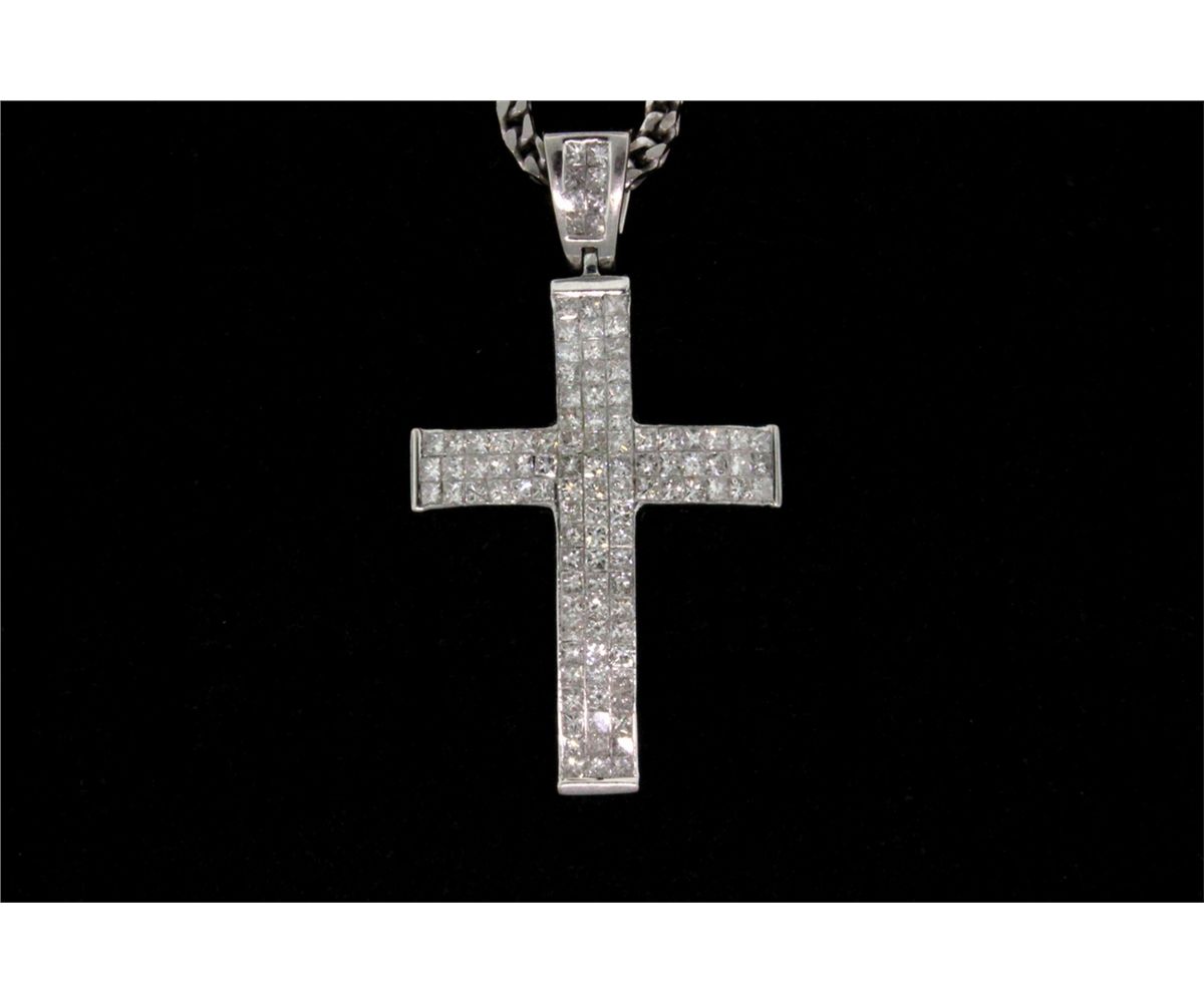 PENDANT: Lady's 14kw "invisible" set diamond cross pendant