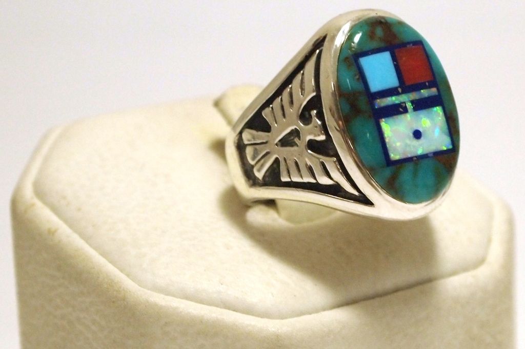 Navajo Multi-Stone Sun Face Sterling Silver Men's Ring - Wilbert Manning