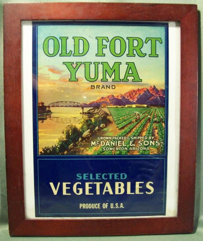 Framed Old Fort Yuma Vegetables Crate Label