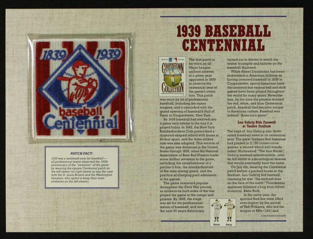 1939 Baseball Centennial 12x9 Cooperstown Collection Commemorative ...