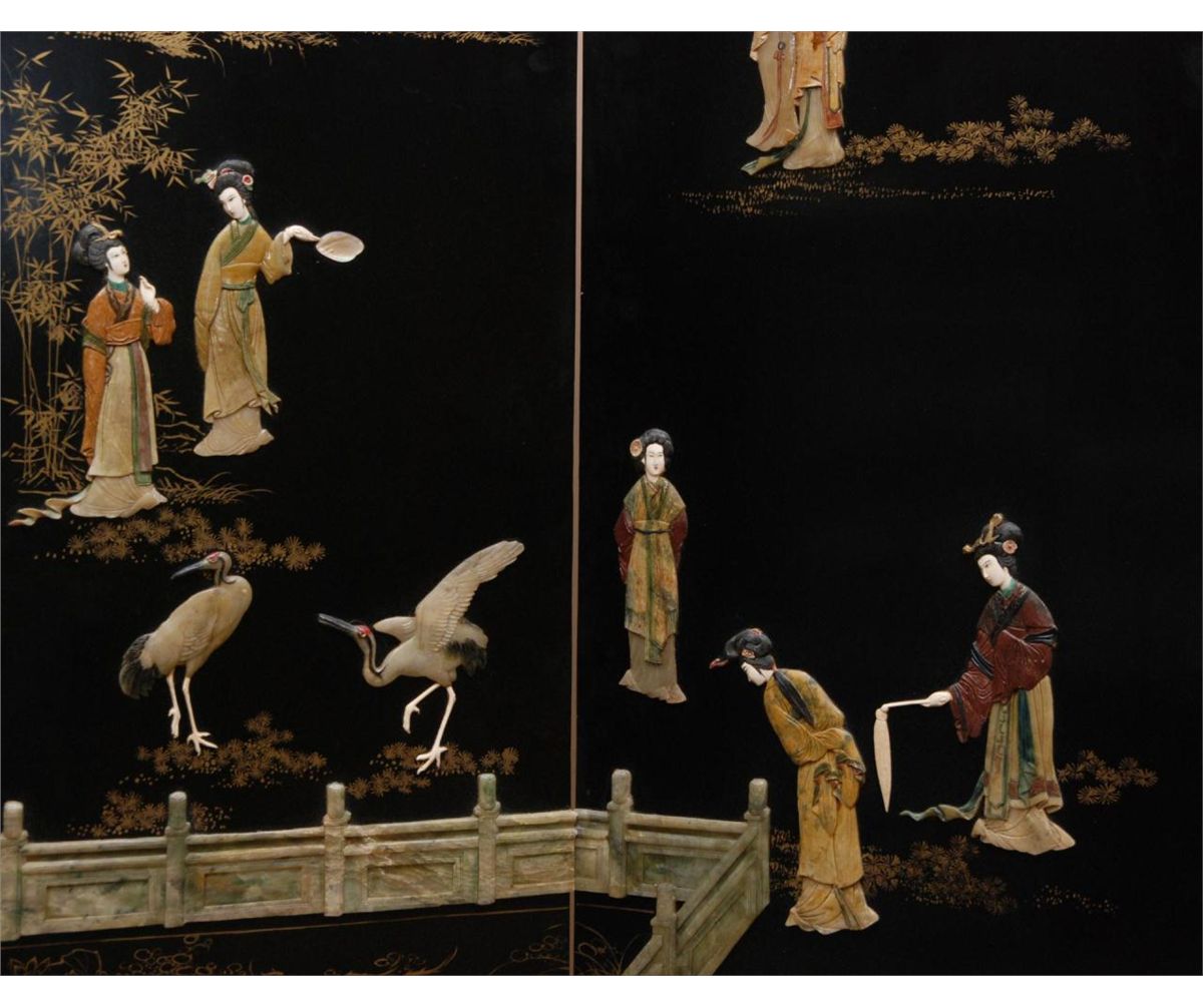 CHINESE INLAY & LACQUER 4 PANEL SCREEN