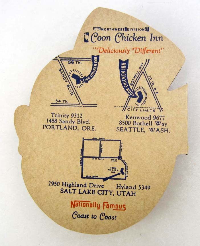 BLACK AMERICANA COON CHICKEN INN CHILDREN'S MENU