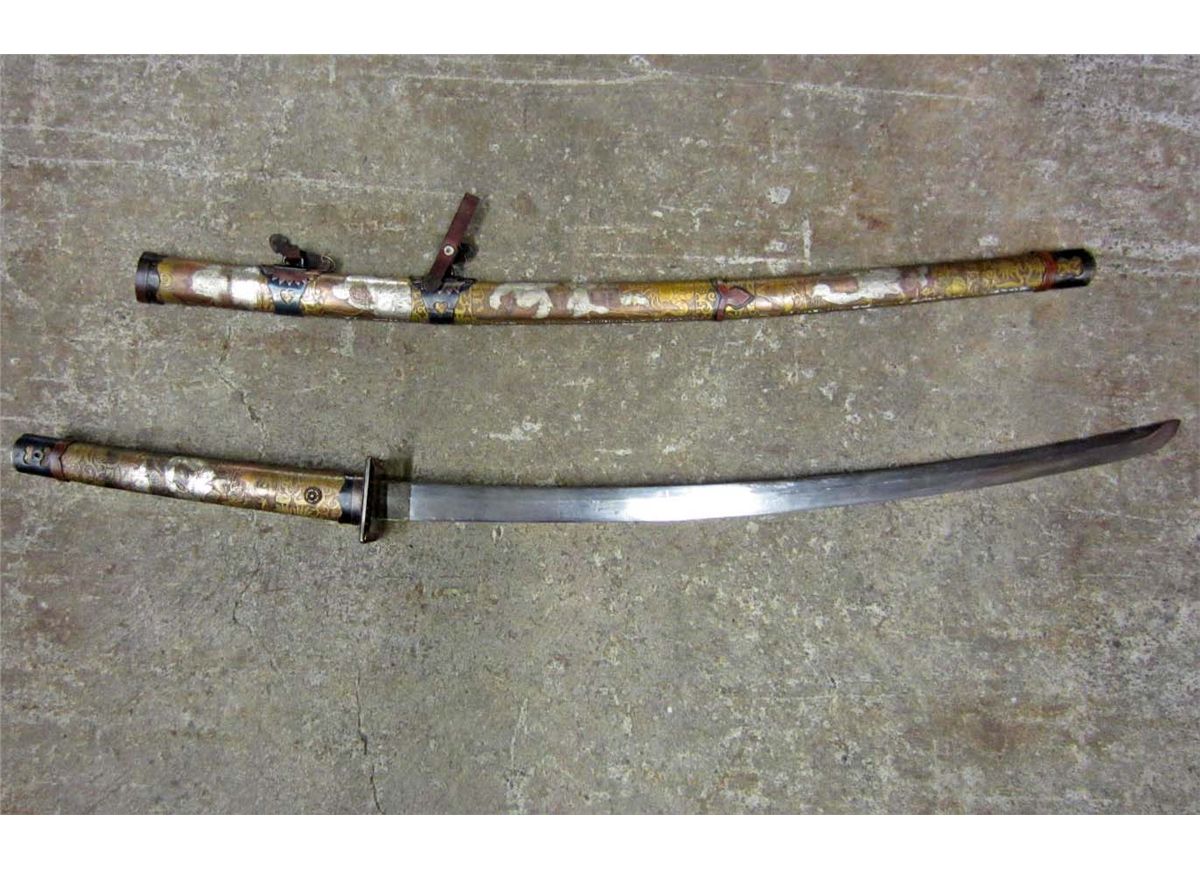 JAPANESE SAMURAI ORNATELY DECORATED TEMPLE SWORD W/ SCABBARD