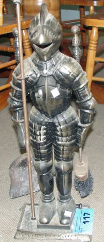 Cast metal knight fireplace companion set