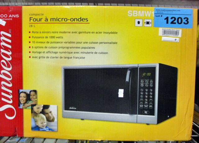 Sunbeam stainless steel and black microwave oven